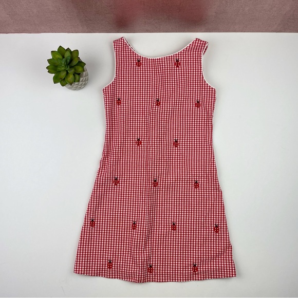 Rare Editions | Dresses | Rare Editions Red White Gingham Check Print Ladybug Embroidered Dress ...